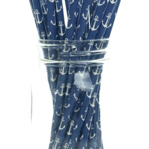 Anchor Party Straws, Sailing Anchor Paper Straws (50 Pack) - Nautical Party Supplies, Sailor Themed Birthday Party, Pirate Anchors