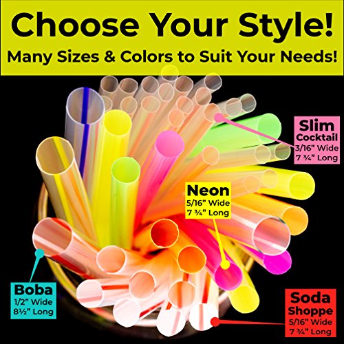 Blacklight Neon Drinking Straws 600 Pack in 4 Bright Colors for Retro Party Time or Kids Birthday. Individually Wrapped 7.75 Inch BPA-Free Straight Straw in a Paper Wrapper. Great for Craft Projects!