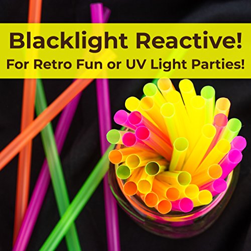 Blacklight Neon Drinking Straws 600 Pack in 4 Bright Colors for Retro Party Time or Kids Birthday. Individually Wrapped 7.75 Inch BPA-Free Straight Straw in a Paper Wrapper. Great for Craft Projects!