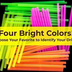 Blacklight Neon Drinking Straws 600 Pack in 4 Bright Colors for Retro Party Time or Kids Birthday. Individually Wrapped 7.75 Inch BPA-Free Straight Straw in a Paper Wrapper. Great for Craft Projects!