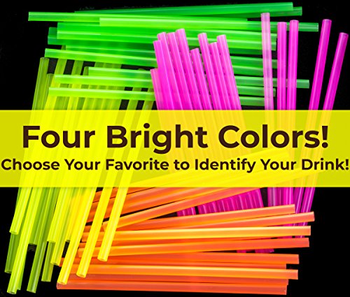 Blacklight Neon Drinking Straws 600 Pack in 4 Bright Colors for Retro Party Time or Kids Birthday. Individually Wrapped 7.75 Inch BPA-Free Straight Straw in a Paper Wrapper. Great for Craft Projects!