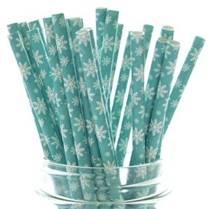 Frozen Snowflake Straws (25 Pack) - Christmas Straws, Teal Green Blue Paper Straws, Winter Snow Flakes Party Supplies