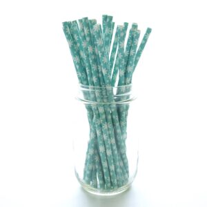 Frozen Snowflake Straws (25 Pack) - Christmas Straws, Teal Green Blue Paper Straws, Winter Snow Flakes Party Supplies