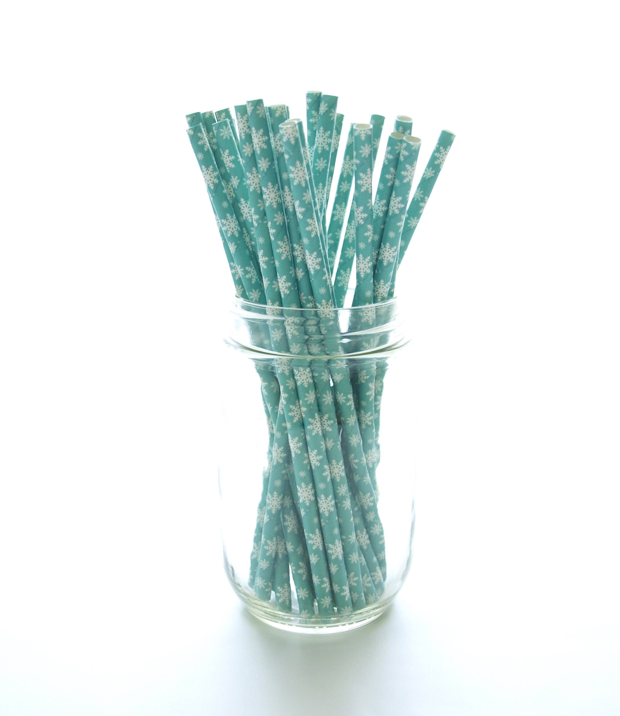 Frozen Snowflake Straws (25 Pack) - Christmas Straws, Teal Green Blue Paper Straws, Winter Snow Flakes Party Supplies