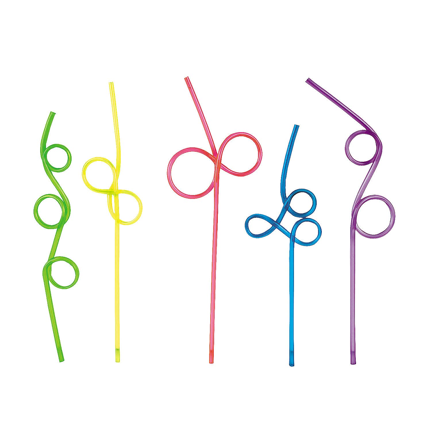 Silly Crazy Loop Straws, Assorted Colors, Pack of 36