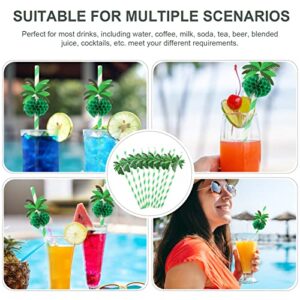 ABOOFAN Pineapple 50pcs Hawaiian Straws Paper Tropical Tree Straws Cocktails Drinking Straws Summer Beach Luau Party Supplies Luau Party Decorations