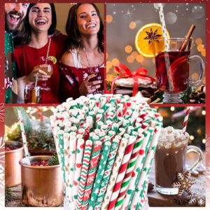 HAKSEN 125PCS Christmas Paper Straws, 10 Styles Red and Green Christmas Drinking Straws Stripes Christmas Straws for Drinks Party Wedding Favors DIY Crafts Supplies