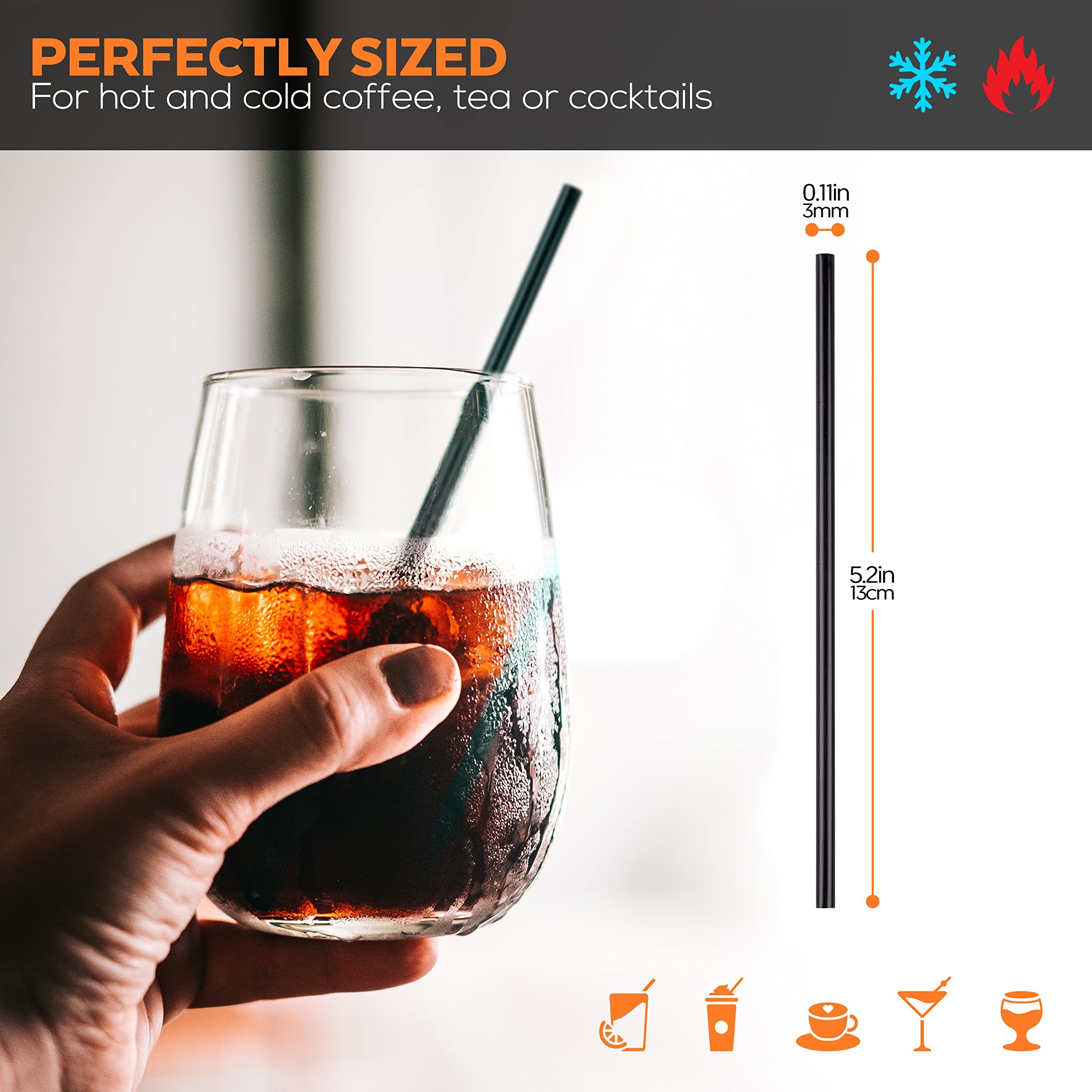 Disposable Straw Bundle for Parties and BBQs 5'' Long Mini Plastic Coffee Straws in Bright Colors and Black