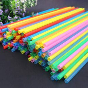 DOITOOL 200 Pcs Plastic Straws Disposable Flat Mouth and Straight Drinking Straws Smoothie Drink Straws for Wedding Birthday Party Favors- 26x0.6 cm (Yellow)