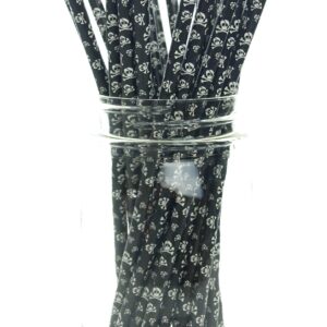 Pirate Party Straws, Skull & Crossbones Skeleton Straws (50 Pack) - Black & Red Halloween Pirate Birthday Party Supplies & Table Decorations, Halloween Paper Straws