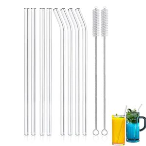 8pcs reusable glass straws, clear bent & straight drinking straws for smoothie milkshake cocktail cold drinks