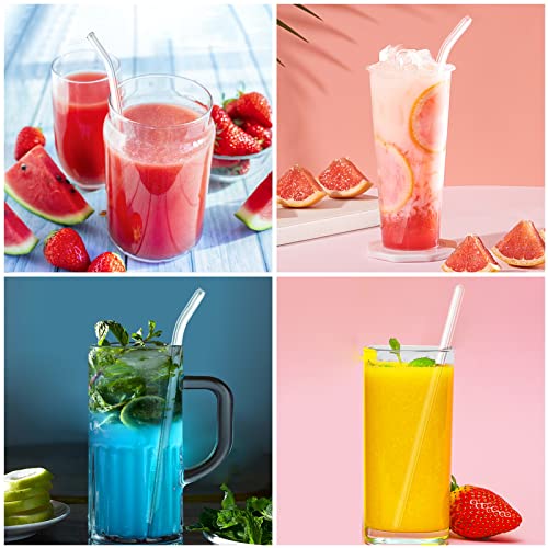 8Pcs Reusable Glass Straws, Clear Bent & Straight Drinking Straws for Smoothie Milkshake Cocktail Cold Drinks