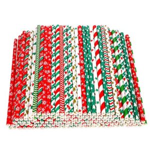 200 Pieces Christmas Holiday Paper Straws Drinking Straws Striped Dot Christmas Tree Pattern Straws for Christmas New Year Party Accessories