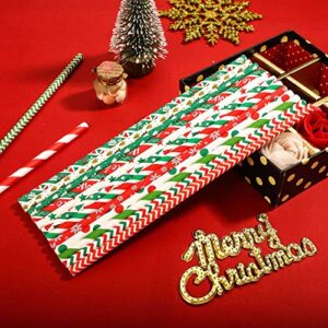 200 Pieces Christmas Holiday Paper Straws Drinking Straws Striped Dot Christmas Tree Pattern Straws for Christmas New Year Party Accessories