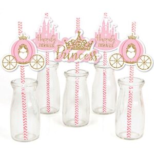 little princess crown - paper straw decor - pink and gold princess baby shower or birthday party striped decorative straws - set of 24