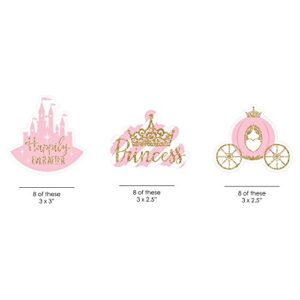 Little Princess Crown - Paper Straw Decor - Pink and Gold Princess Baby Shower or Birthday Party Striped Decorative Straws - Set of 24