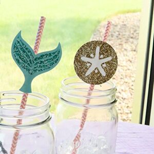 Let's Be Mermaids Paper Straw Decor - Baby Shower or Birthday Party Striped Decorative Straws - Set of 24