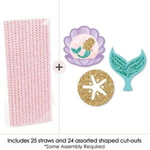 Let's Be Mermaids Paper Straw Decor - Baby Shower or Birthday Party Striped Decorative Straws - Set of 24