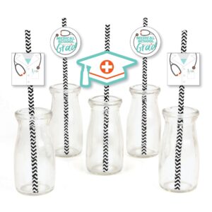 big dot of happiness medical school grad - paper straw decor - doctor graduation party striped decorative straws - set of 24