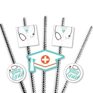 Big Dot of Happiness Medical School Grad - Paper Straw Decor - Doctor Graduation Party Striped Decorative Straws - Set of 24