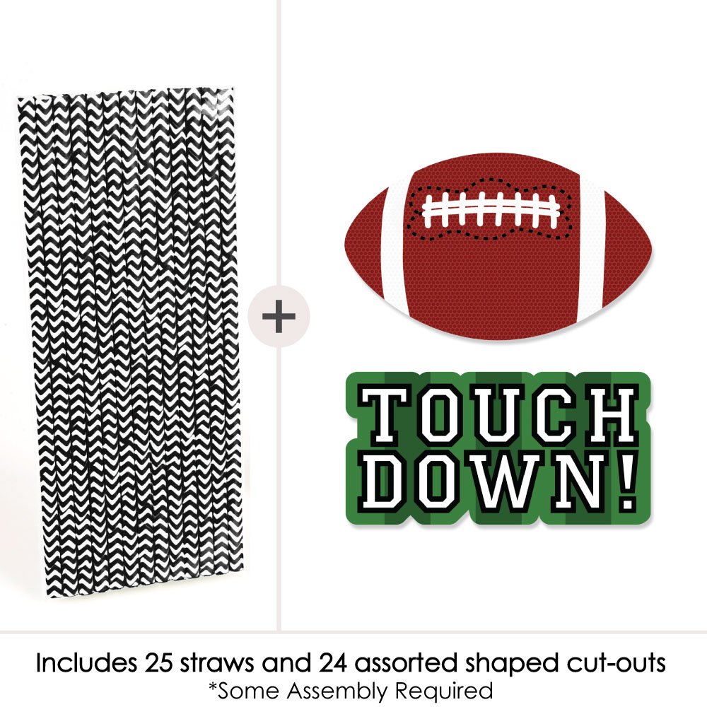 End Zone - Football Paper Straw Decor - Baby Shower or Birthday Party Striped Decorative Straws - Set of 24