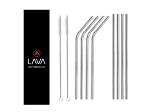 lava premium 10pc 9.5" (6mm diameter) stainless steel metal straws includes (4) straight straws, (4) bent straws and (2) cleaning brushes with travel pouch