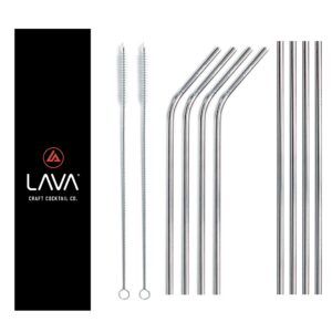 LAVA Premium 10pc 9.5" (6mm Diameter) Stainless Steel Metal Straws Includes (4) Straight Straws, (4) Bent Straws and (2) Cleaning Brushes with Travel Pouch