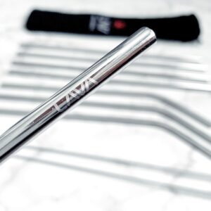 LAVA Premium 10pc 9.5" (6mm Diameter) Stainless Steel Metal Straws Includes (4) Straight Straws, (4) Bent Straws and (2) Cleaning Brushes with Travel Pouch