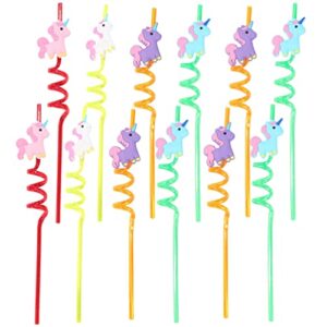 gadpiparty 12pcs reusable unicorn straws drinking plastic straws curly hard party straw unicorn birthday party supplies fun straws for kids birthday party decorations