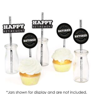 Happy Retirement - Paper Straw Decor - Retirement Party Striped Decorative Straws - Set of 24