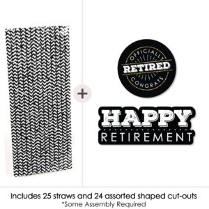 Happy Retirement - Paper Straw Decor - Retirement Party Striped Decorative Straws - Set of 24