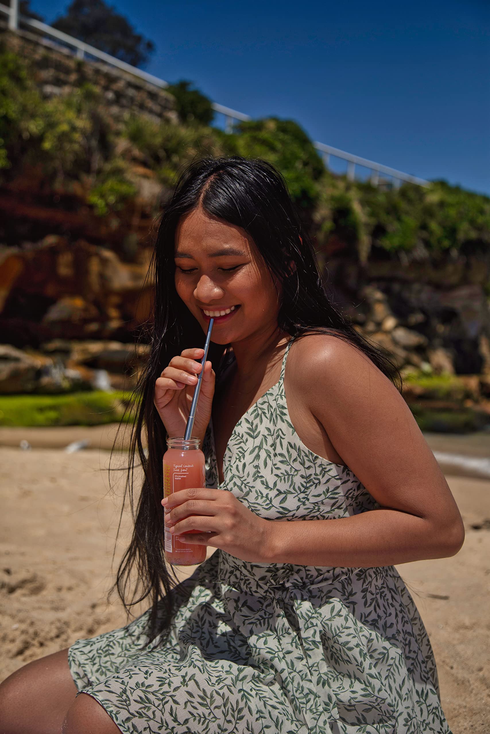 Outlery | Collapsible, Reusable Straw for Travel and Day Trips Stainless Steel Metal Straw Bundle with Silicone Pouch for Outlery Travel Cutlery (Yellow) - a Silicone Pocket to Protect