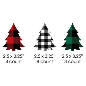 Big Dot of Happiness Holiday Plaid Trees - Paper Straw Decor - Buffalo Plaid Christmas Party Striped Decorative Straws - Set of 24