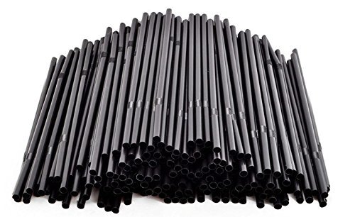 200Pcs Solid Colors Flexible Disposable Plastic Drinking Straws Plastic Disposable Bendy Straws Long Extendable Bendy Party Fancy Straws for Cocktails Coffee Milk Tea and Juice(Black-8.3Inch)