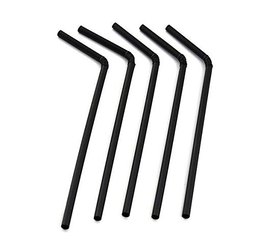 200Pcs Solid Colors Flexible Disposable Plastic Drinking Straws Plastic Disposable Bendy Straws Long Extendable Bendy Party Fancy Straws for Cocktails Coffee Milk Tea and Juice(Black-8.3Inch)