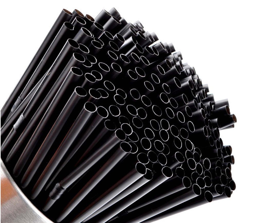 200Pcs Solid Colors Flexible Disposable Plastic Drinking Straws Plastic Disposable Bendy Straws Long Extendable Bendy Party Fancy Straws for Cocktails Coffee Milk Tea and Juice(Black-8.3Inch)