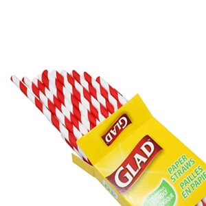 Glad Eco-Friendly Paper Straws | 6 Pack Biodegradable Paper Straws | Red and White Striped Straws, 40 Ct per pack | 240 Straws Total | Red and White Straws, Drinking Paper Straws