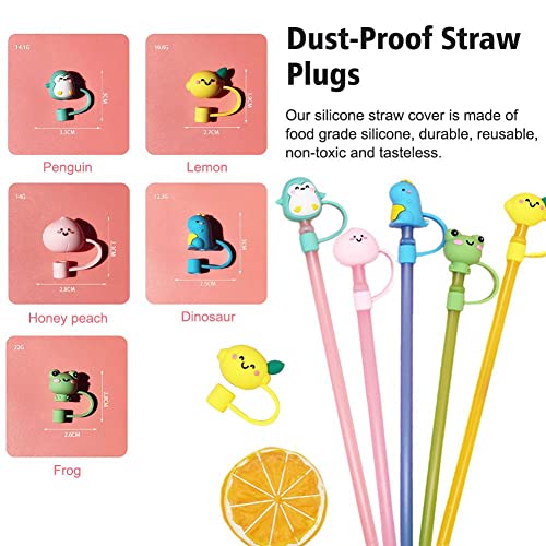 Cute Straw Tips Cover,Cartoon Straw Topper,Silicone Animals Straw Cover,Reusable Drinking Straw Cover,Dust Proof Straw Plugs for 6-8 mm Straws Outdoor Home Kitchen Party Decor