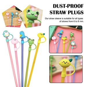 Cute Straw Tips Cover,Cartoon Straw Topper,Silicone Animals Straw Cover,Reusable Drinking Straw Cover,Dust Proof Straw Plugs for 6-8 mm Straws Outdoor Home Kitchen Party Decor