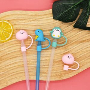 Cute Straw Tips Cover,Cartoon Straw Topper,Silicone Animals Straw Cover,Reusable Drinking Straw Cover,Dust Proof Straw Plugs for 6-8 mm Straws Outdoor Home Kitchen Party Decor