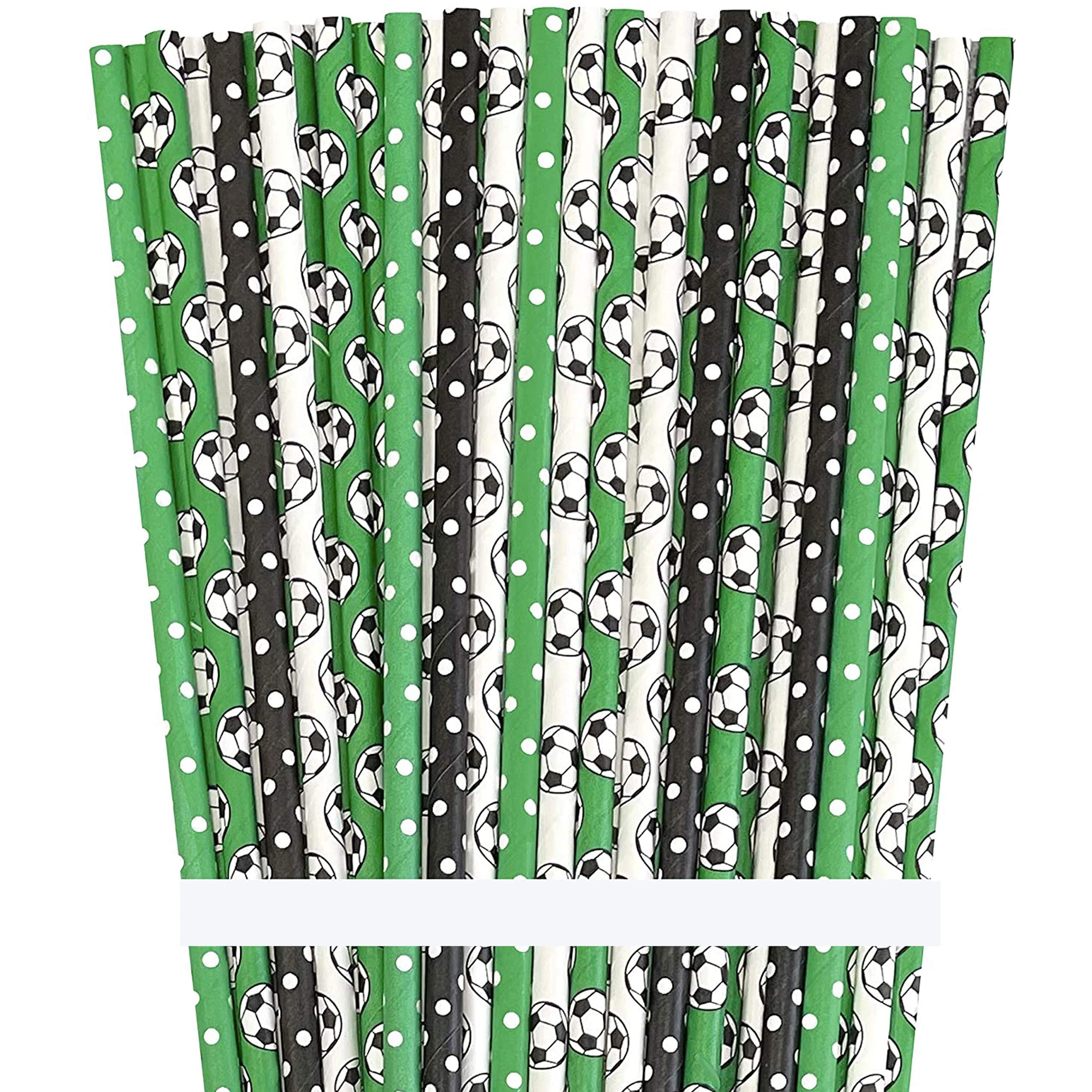 Soccer Ball Paper Straws - White Black Green - Soccer Party Supply - 100 Pack Outside the Box Papers