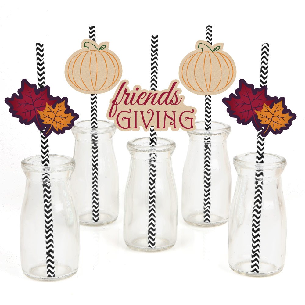 Big Dot of Happiness Friends Thanksgiving Feast - Friendsgiving Paper Straw Decor - Party Striped Decorative Straws - Set of 24