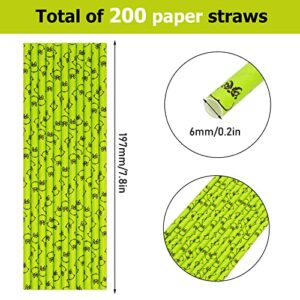 Whaline 200Pcs Christmas Paper Straws Green Cartoon Character Disposable Straws Xmas Funny Face Full Covered Drinking Straws for Christmas Winter Party Wedding Birthday Decoration Supplies