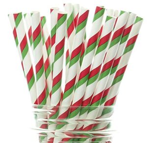 christmas straws (25 pack) - candy cane red and green stripes & north pole party straws, christmas party supplies, holiday decor drinking straws