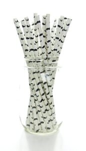 mustache straws (25 pack) - black & white moustache pattern paper straws, mustache party supplies, little man drinking straws