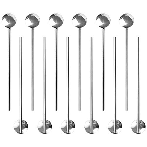 TOPTIE 12 PCS Spoon Straws Stirrer Stainless Steel Drinking Straws Reusable Cocktail Spoons Straws-Silver