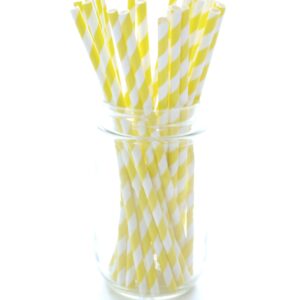 Yellow Wedding Straws, Wholesale Paper Straws, Summer BBQ Party Supplies, Lemonade Drinking Straws (75 Pack) - Yellow Striped, Polka Dot & Chevron Straws