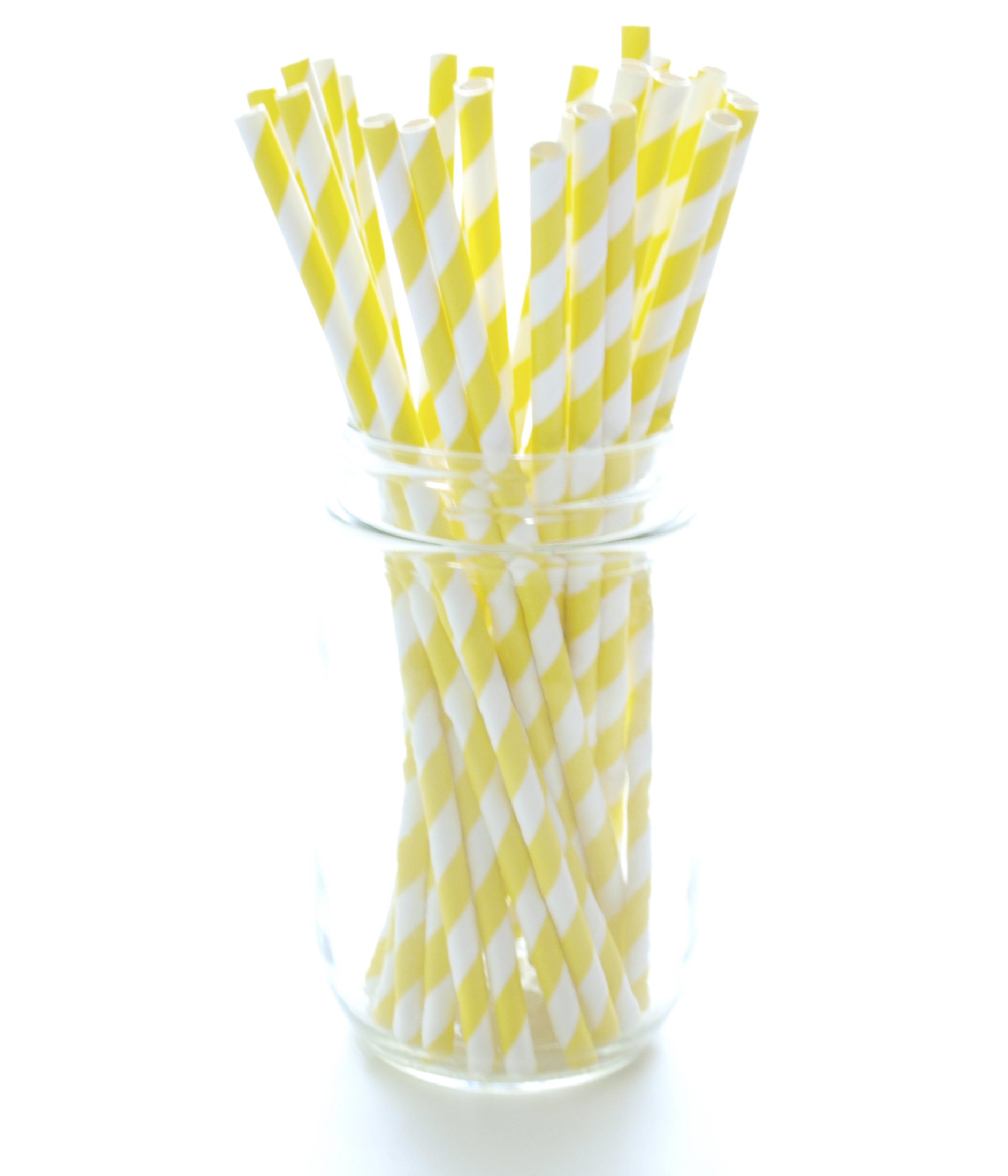 Yellow Wedding Straws, Wholesale Paper Straws, Summer BBQ Party Supplies, Lemonade Drinking Straws (75 Pack) - Yellow Striped, Polka Dot & Chevron Straws