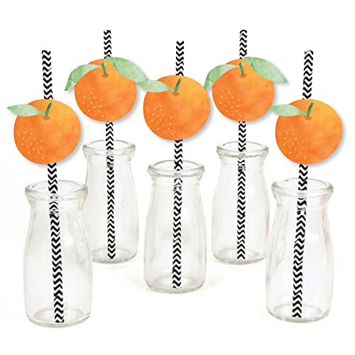 Big Dot of Happiness Little Clementine - Paper Straw Decor - Orange Citrus Baby Shower or Birthday Party Striped Decorative Straws - Set of 24