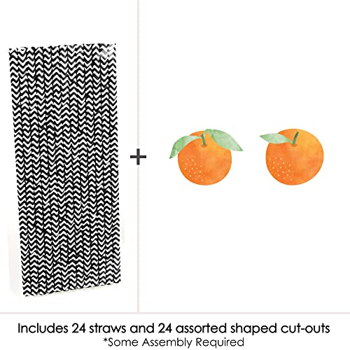 Big Dot of Happiness Little Clementine - Paper Straw Decor - Orange Citrus Baby Shower or Birthday Party Striped Decorative Straws - Set of 24